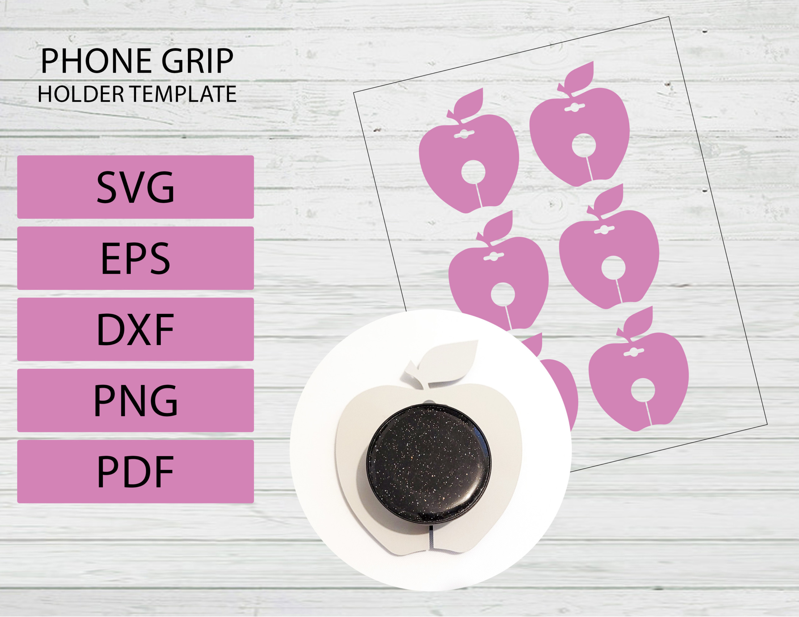 Phone grip apple cut file template - Craft with Catherine
