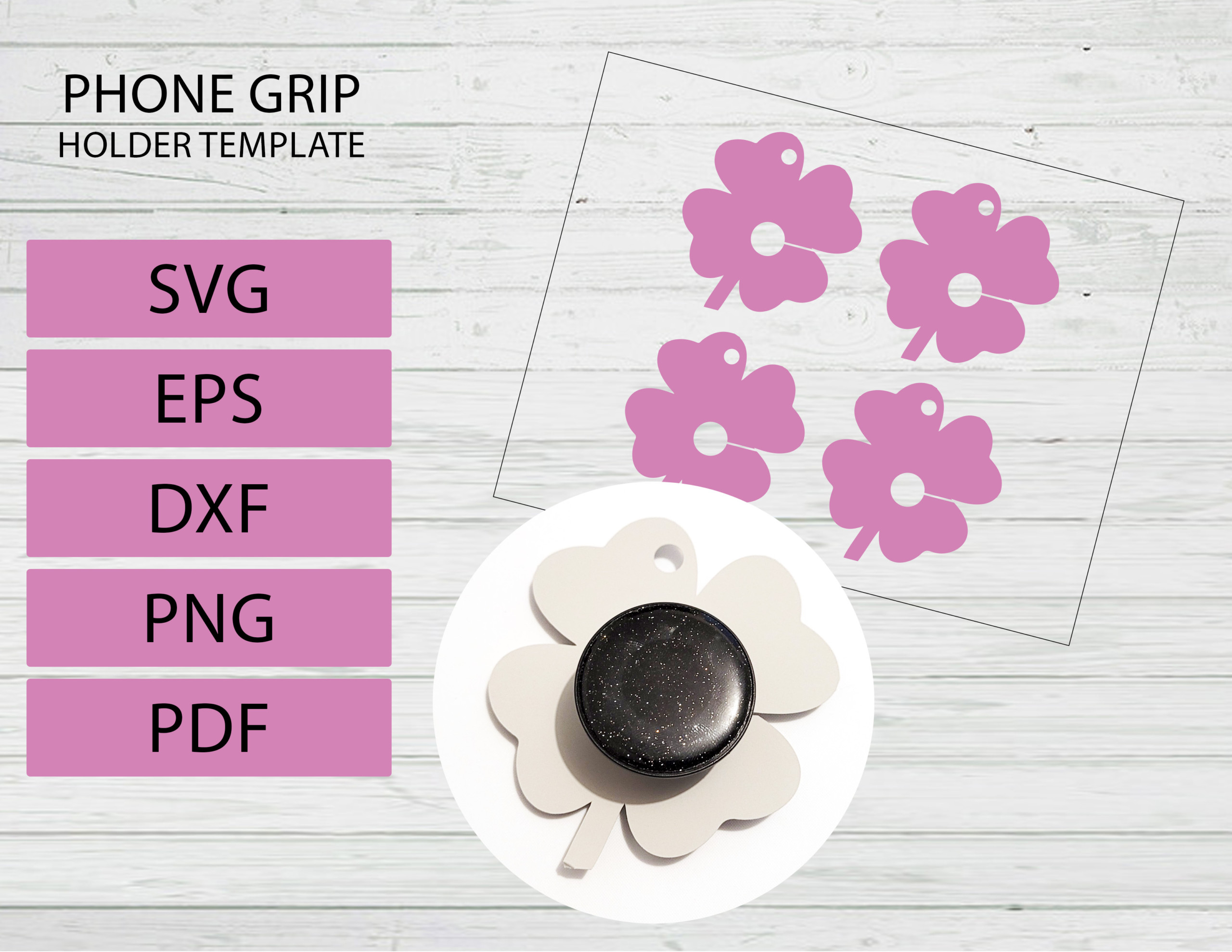 Phone grip clover cut file template - Craft with Catherine