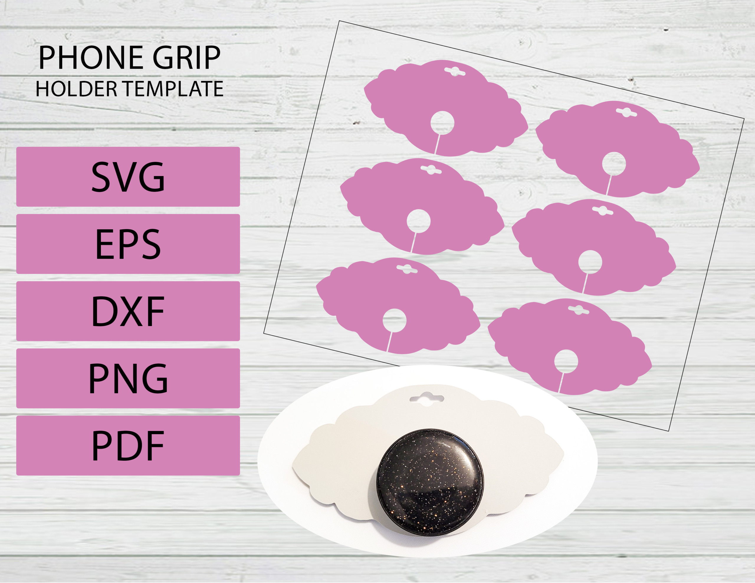 Phone grip fancy oval cut file template - Craft with Catherine