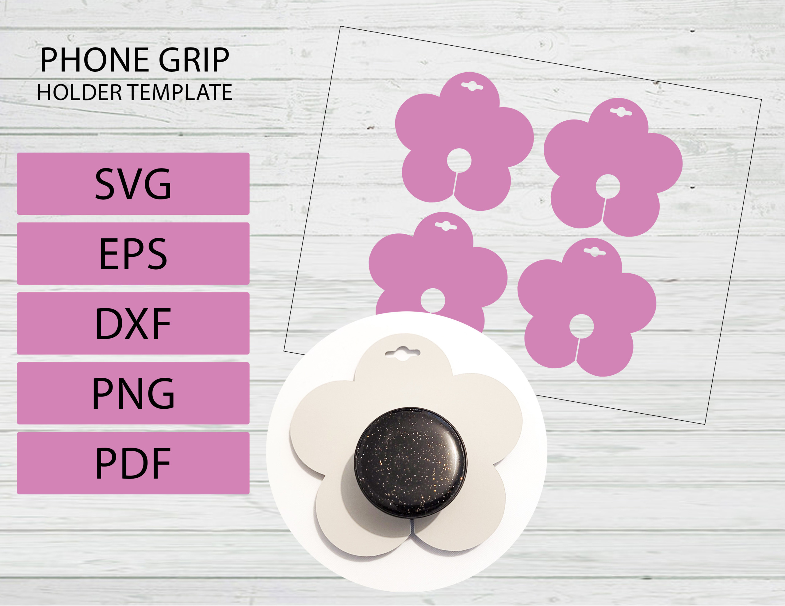 Phone grip 5 petal flower cut file template - Craft with Catherine