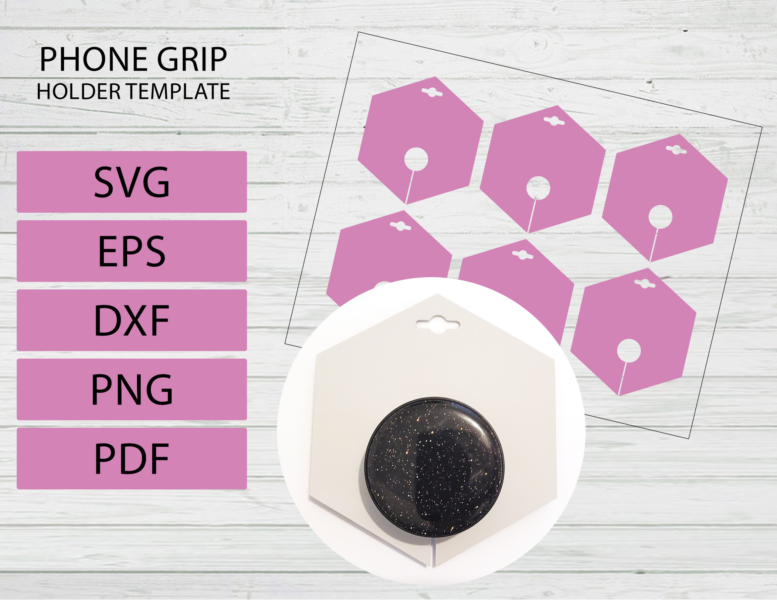 Phone grip hexagon cut file template - Craft with Catherine