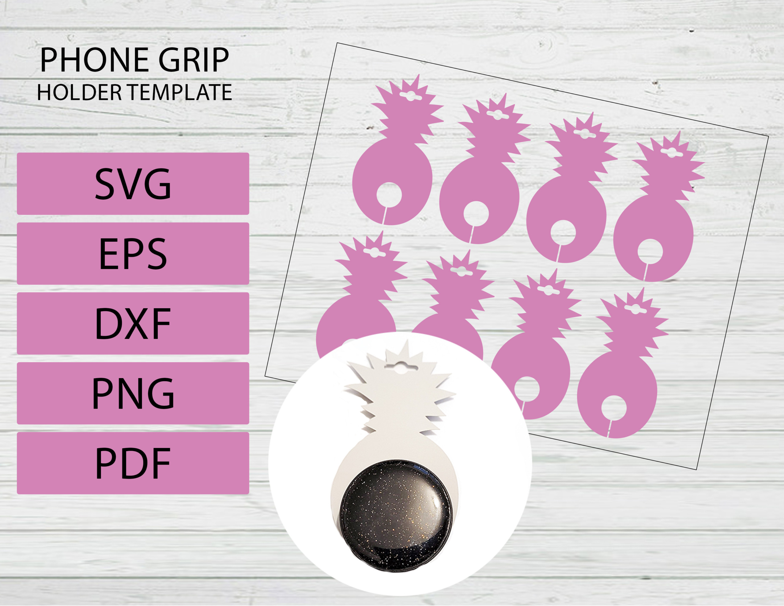 Phone grip pineapple cut file template - Craft with Catherine