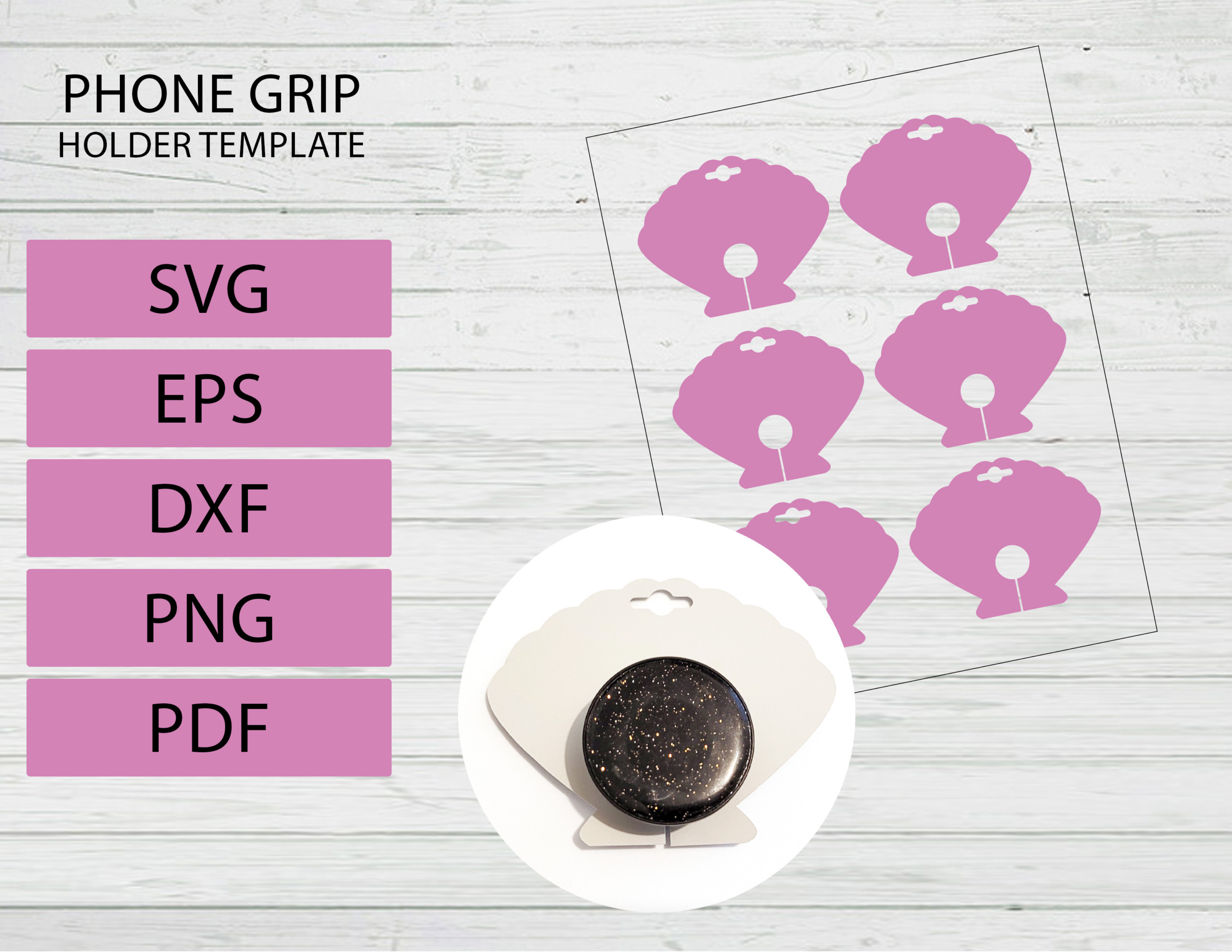 Phone grip seashell cut file template - Craft with Catherine