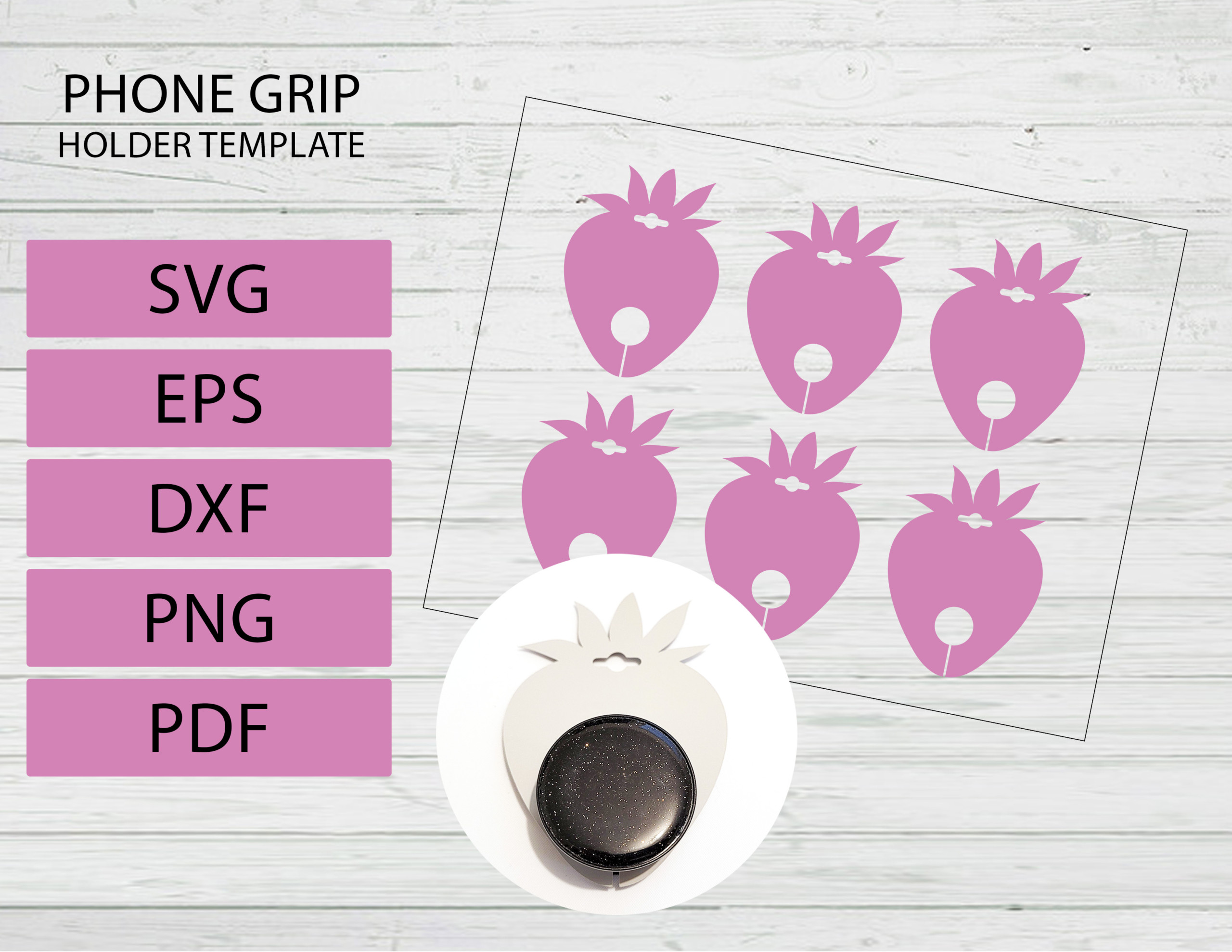 Phone grip strawberry cut file template - Craft with Catherine