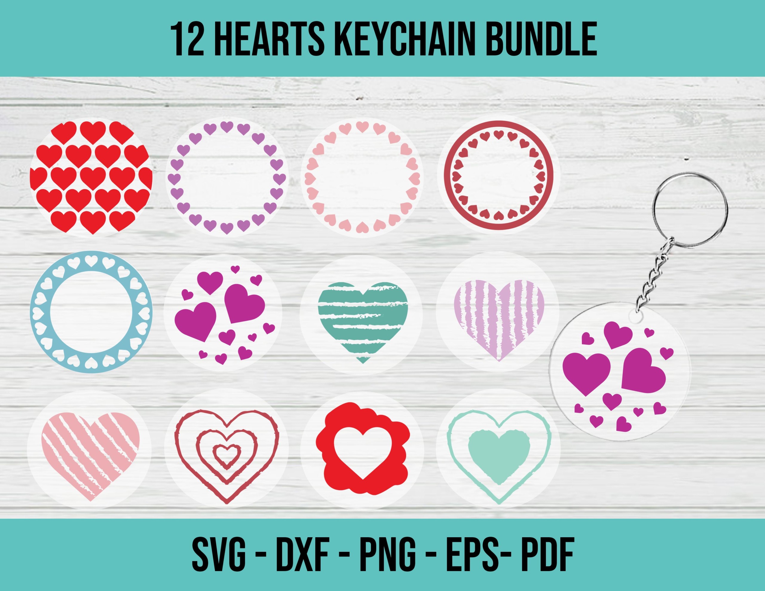 Hearts keychain 12 cut file template svg dxf eps pdf png - Craft with ...