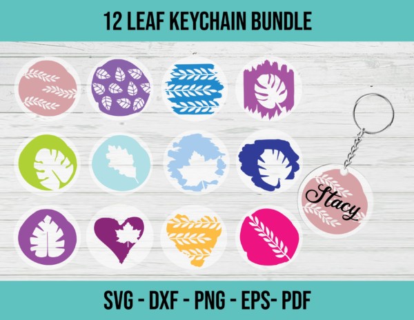 Leaf keychain 12 cut file template svg dxf eps pdf png - Craft with ...