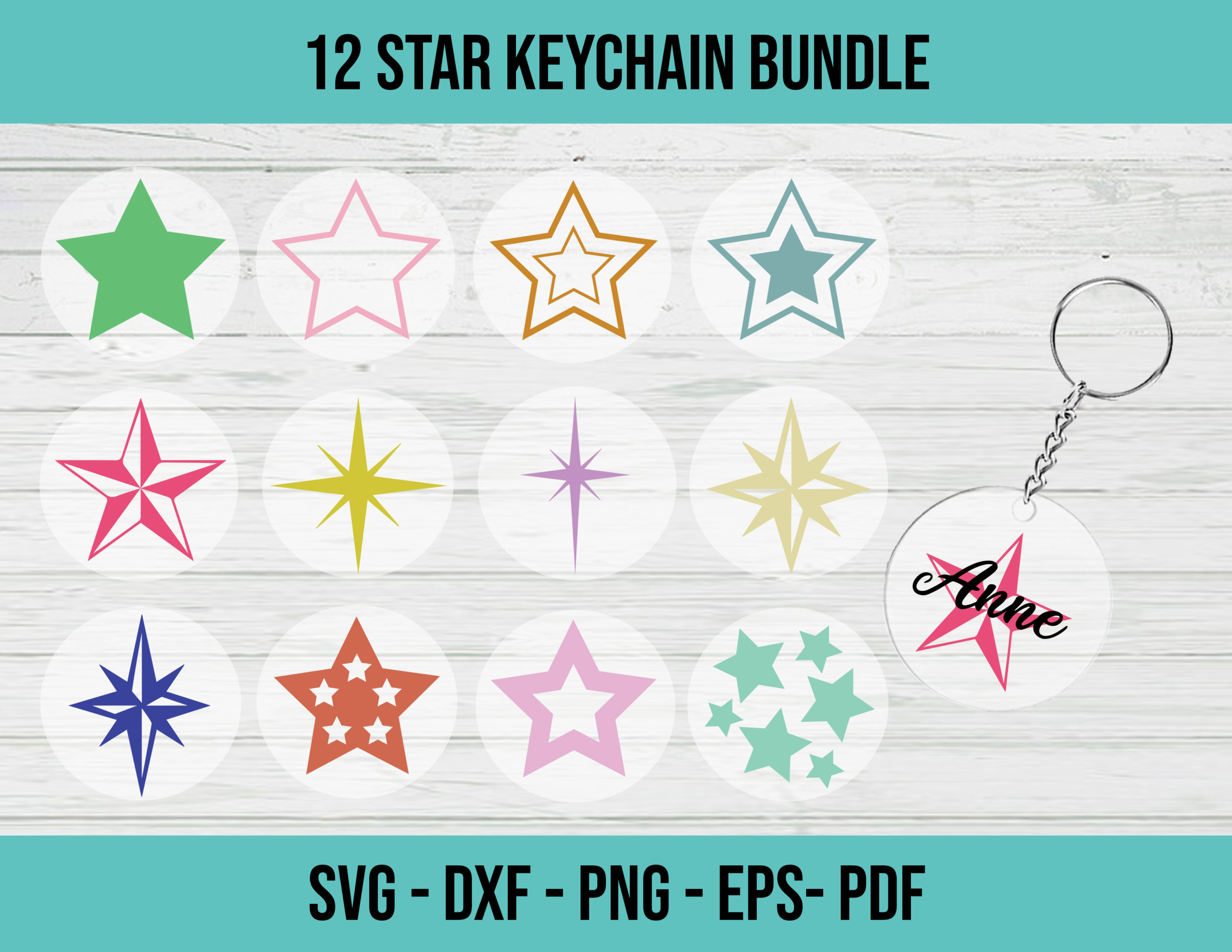 Star keychain 12 cut file template svg dxf eps pdf png - Craft with ...