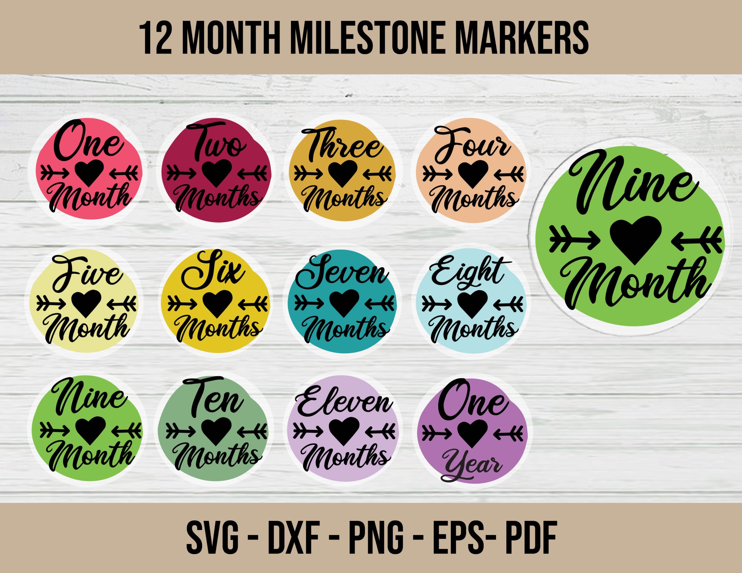 Baby Milestone rounds hearts 12 cut file template svg dxf eps pdf png ...